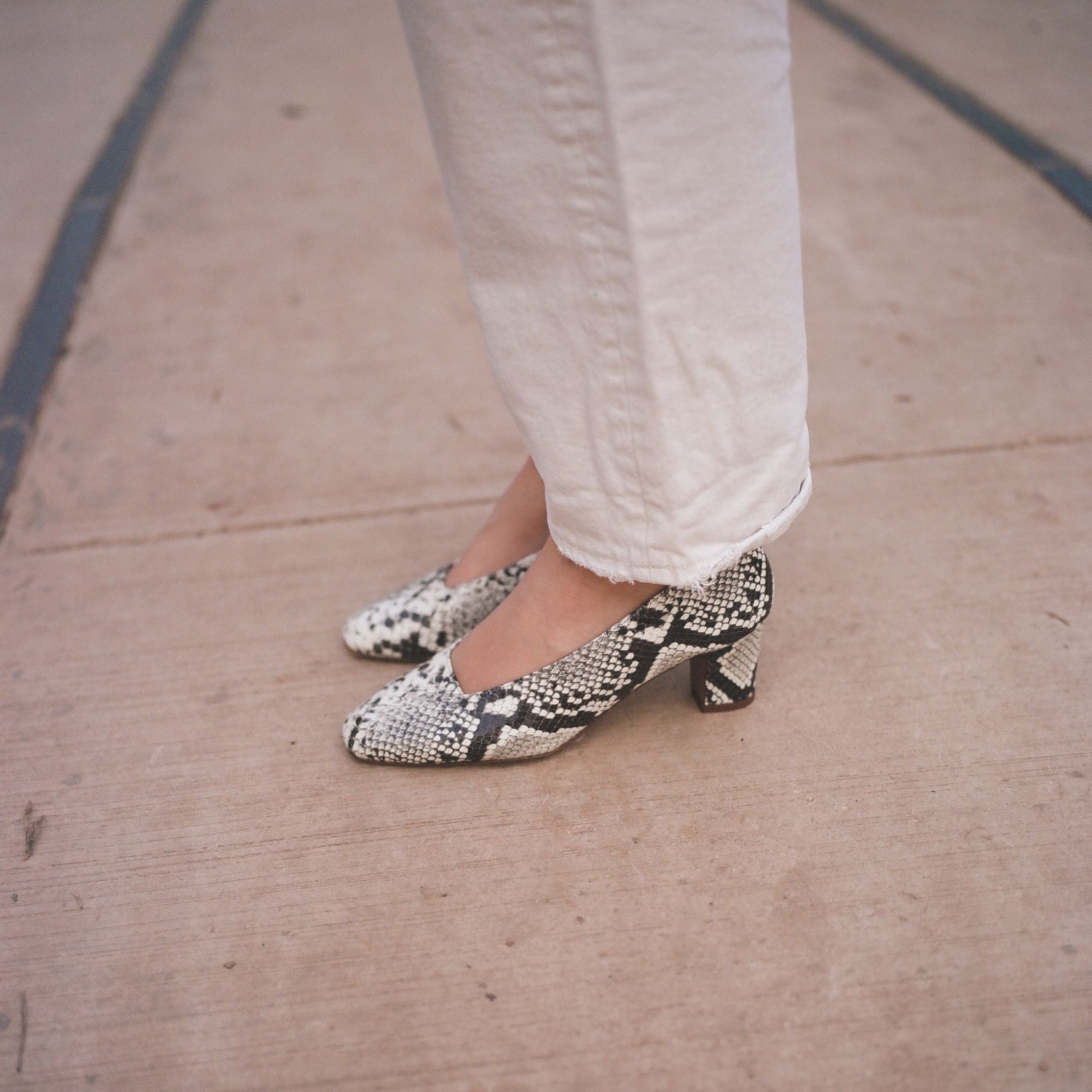 Dvora Heels, off white python pattern | Balagan Studio