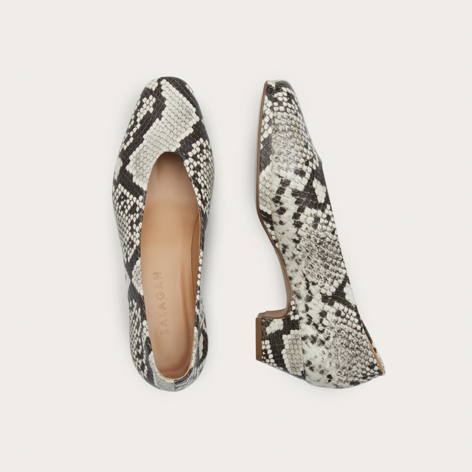 Lenu heels, off white python pattern | Balagan Studio