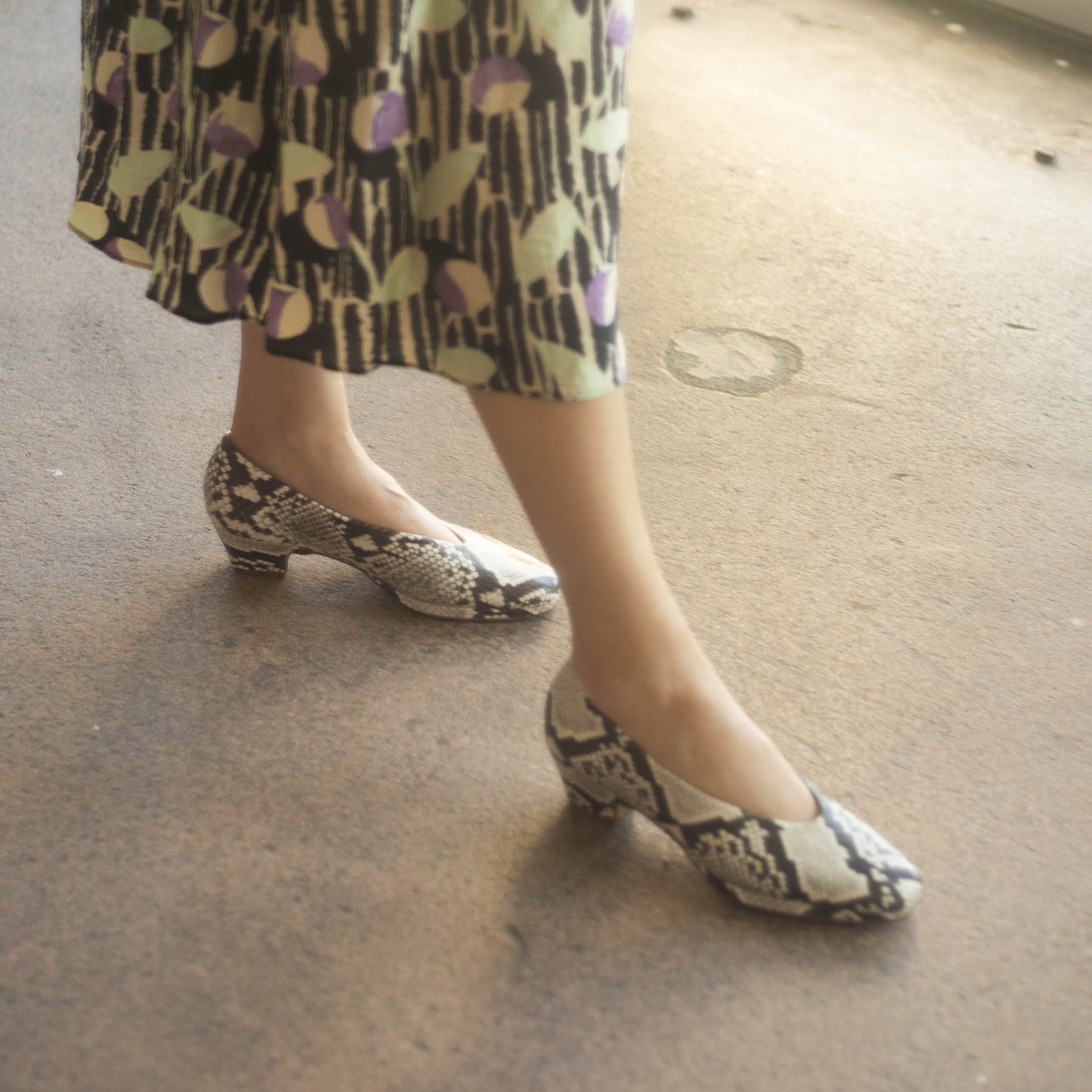 Lenu heels, off white python pattern | Balagan Studio