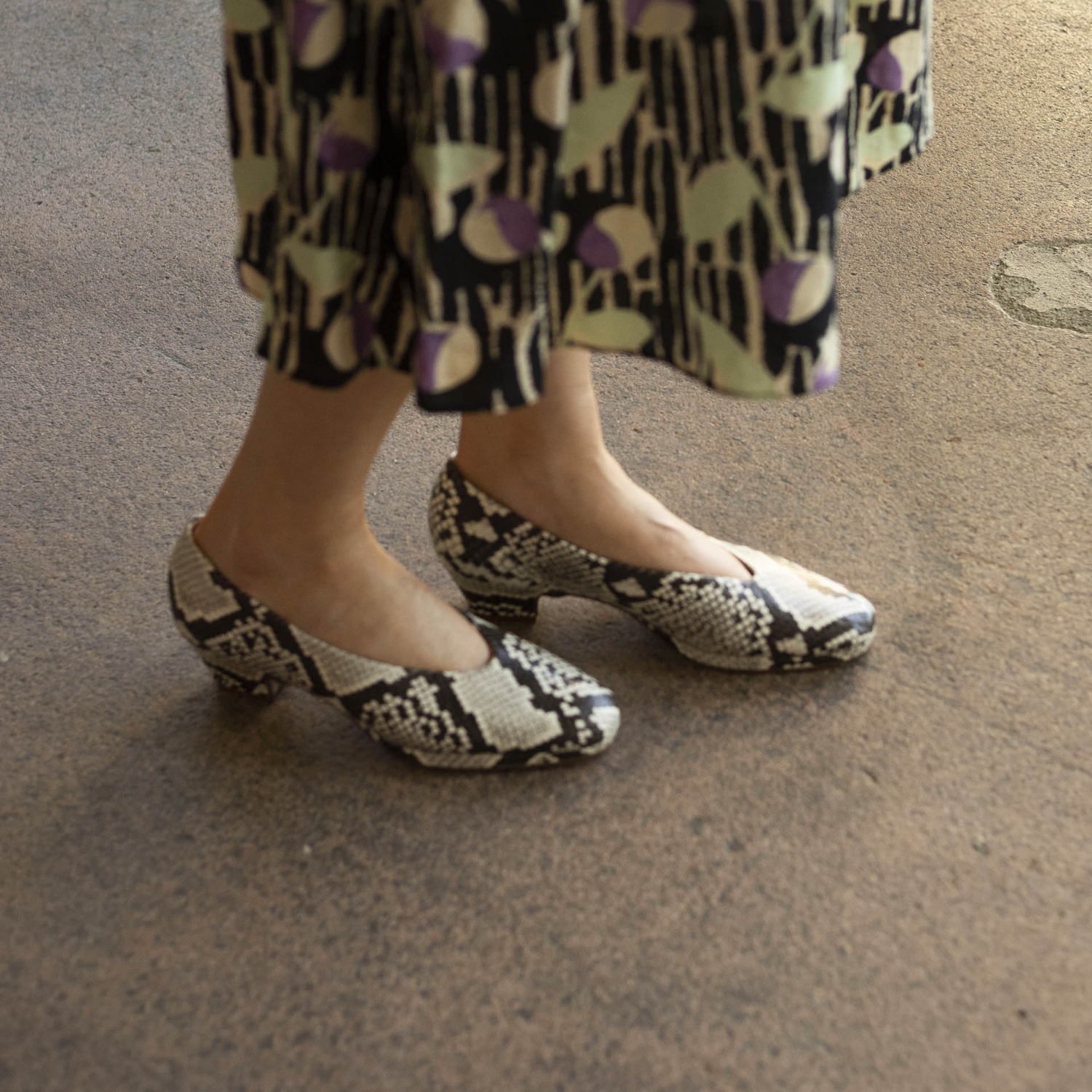 Lenu heels, off white python pattern | Balagan Studio