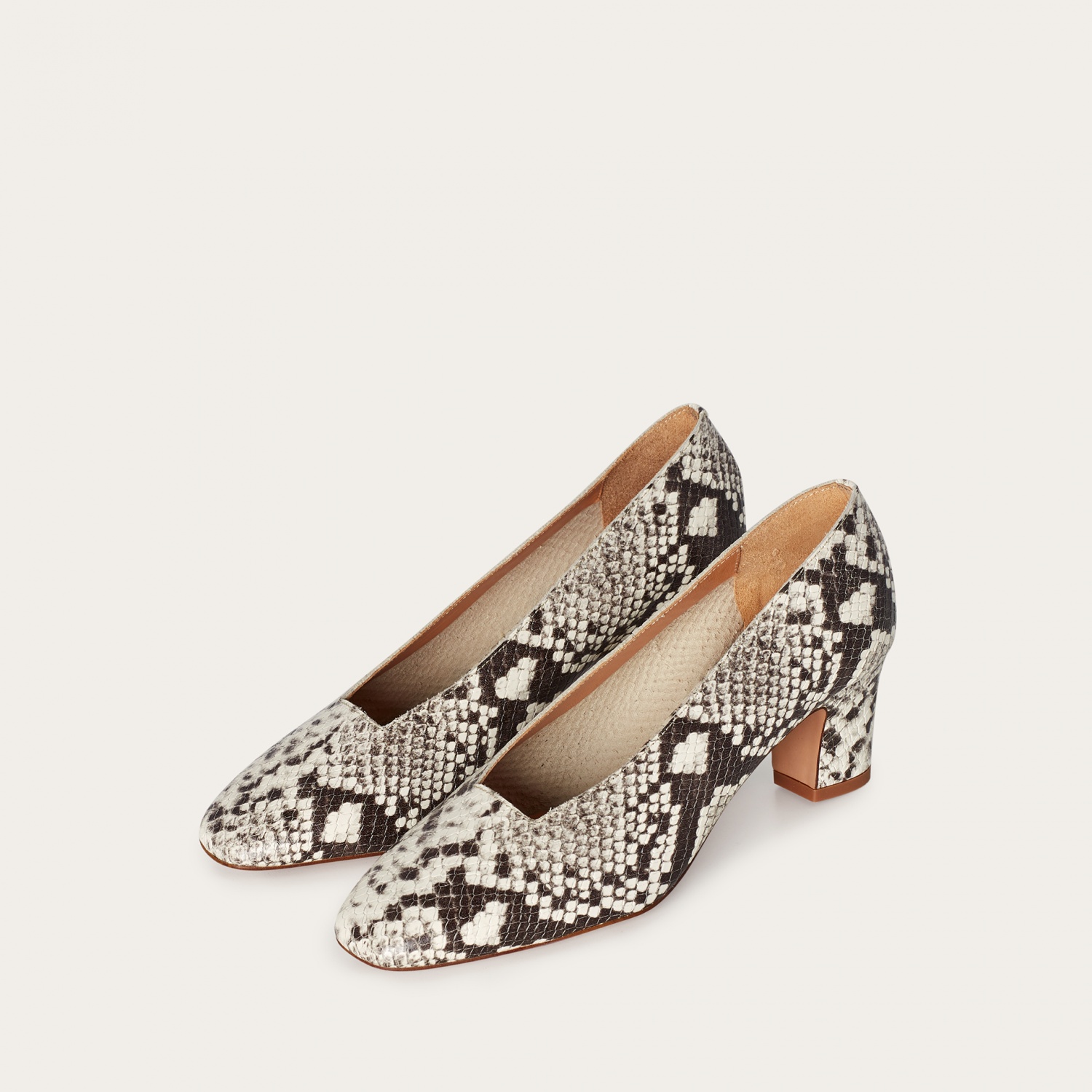Dvora Heels, off white python pattern | Balagan Studio