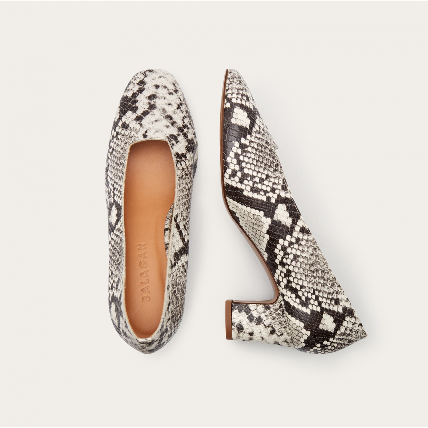 Dvora Heels, off white python pattern | Balagan Studio