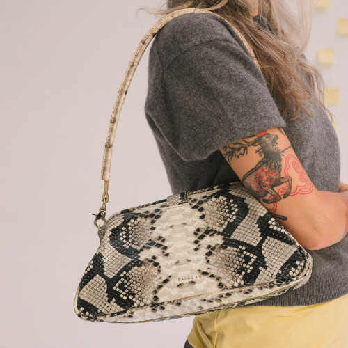 Rofe Vintage Bag M, off white python pattern | Balagan Studio